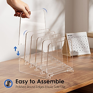 MaxGear Incline File Organizer File Holder 5 Sections, File Folder Holder for Desk Acrylic File Organizer Sorter Vertical File Rack File Stand Document Sorter for Office, School, Home, Clear