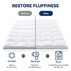 BDEUS Twin Mattress Topper, 1450 GSM Plush Pillow Top for Back Pain Relief, Quilted Fitted Mattress Protector with 8-21" Deep Pocket, Soft Mattress Pad Twin Size - 39"x 75" White