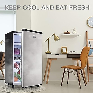 WANAI Mini Refrigerator 3.2 Cu.Ft Single Door Fridge With Freezer with 5 TEMP Modes Adjustable Control for Home Kitchen Apartment Dorm Office, Silver