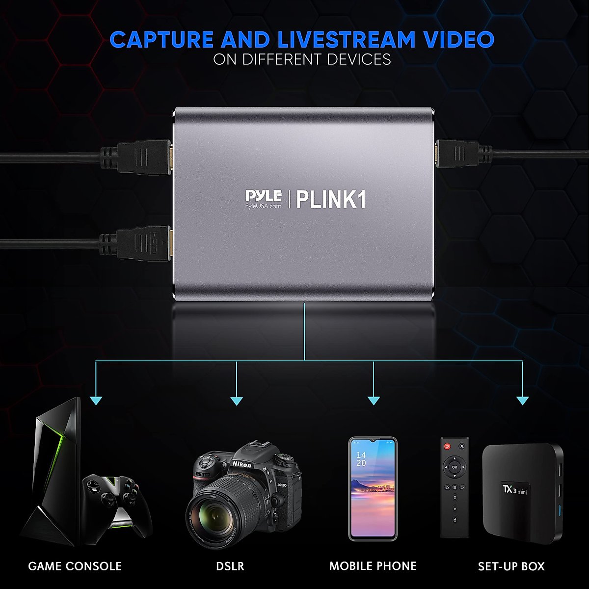 PyleUsa Capture Card - Full HD 1080p 4K HDMI-to-USB Audio-Video Via DSLR Camcorder Action Cam, Ultra Low Latency, Record to Computer for Gaming, Streaming, Conference or Live Broadcasting - PLINK1
