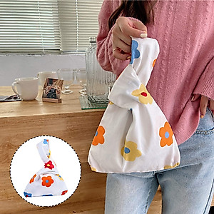 VALICLUD Flower Tote Bag Cotton Knot Bag Wrist Handbag Japanese Wrist Bag Knot Closure