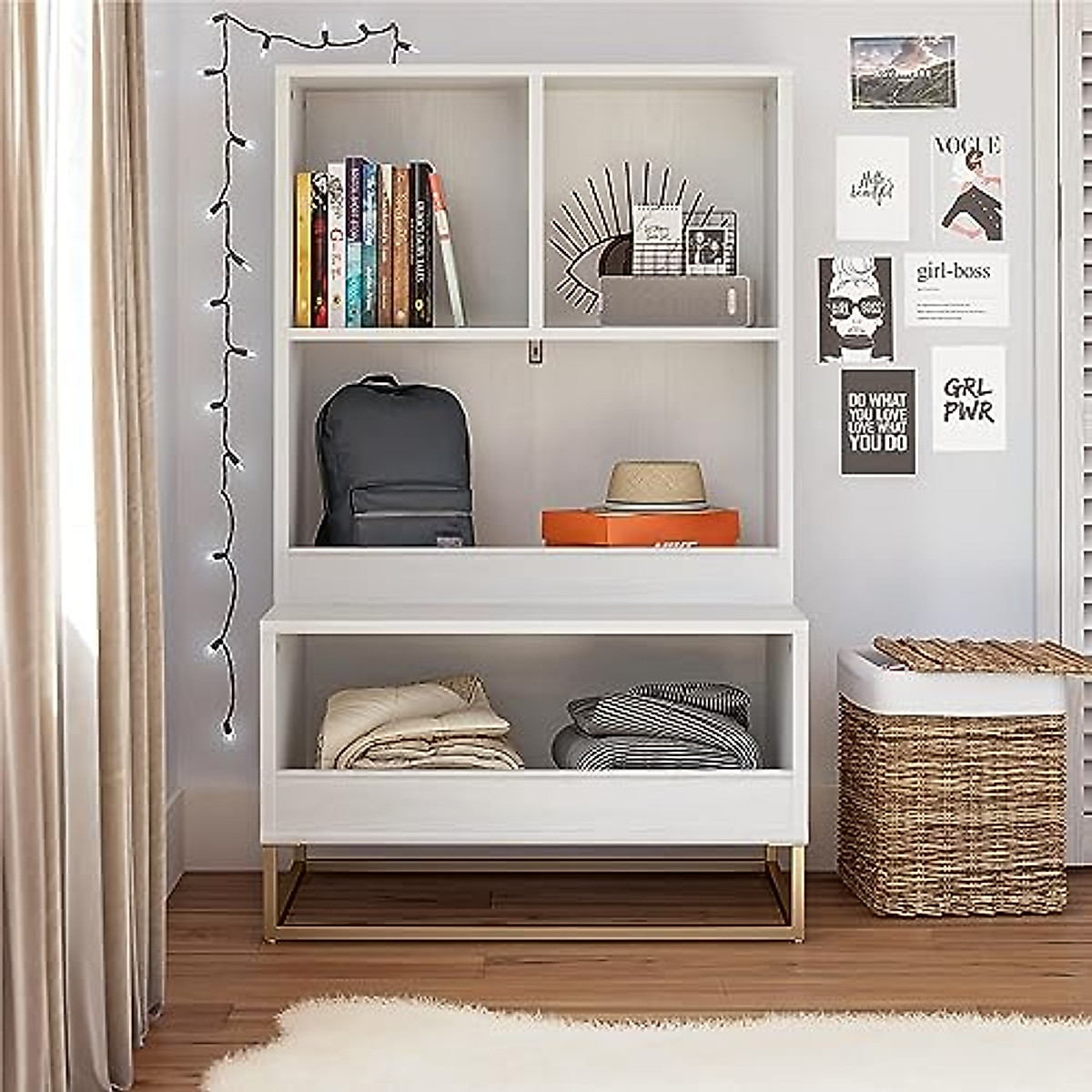 Little Seeds Charlie Kids Multi-Use Toy Storage Organizer & Bookcase, White with Golden Bronze