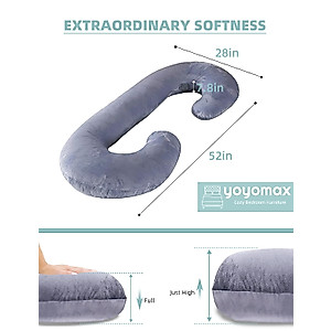 TINKLE WELL C-Shaped Pregnancy Pillows, Memory Foam Pregnancy Pillow Full Body Maternity Pillow with Removable Cover, 52 Inch Pregnancy Pillows for Sleeping (Grey)