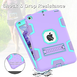 CCMAO iPad Mini 5 Case 2019, iPad Mini 4 Case 2015, Heavy Duty Shockproof Hybrid Protective Cover for iPad Mini 5th/4th Generation 7.9 inch, for Kids Girls Child, Purple+Green