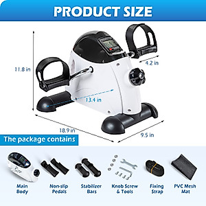 Under Desk Bike Pedal Exerciser - TABEKE Mini Exercise Bike for Arm/Leg Exercise, Pedal Exerciser for Seniors with LCD Display (White)