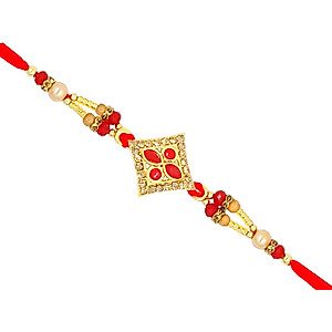 Premium Designer Rakhi for Brother Multicolor Beautiful & Designer Thread Raksha Bandhan Rakhi for Loving Brother Bhai | Rakhi for Small Brother (Kundan)