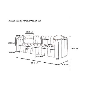 ANTTYBALE 83'' Velvet Sofa for Living Room Modern Comfy Couch 3-Seater Apartment Sofa with 2 Pillows & Golden Metal Legs (Green)