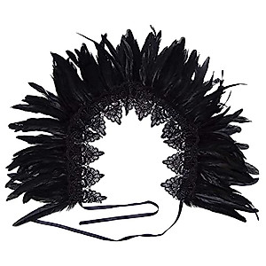 L'VOW Black Feather Shrug Cape Shoulder Wrap Lace Collar Halloween Costumes for Women (Black -001)