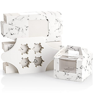 ZEAYEA 40 Pack Cupcake Boxes with Window and Handle, 4 Cavity Paper Cupcake Holder Carrier, Portable Pastry Containers, Muffins Carriers for Bakery Wrapping Party Favor Packing