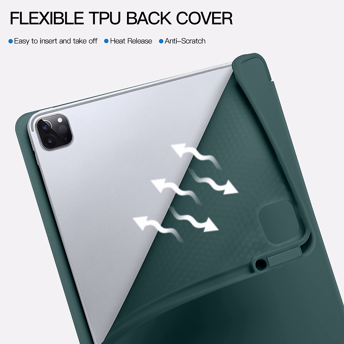 Akkerds Compatible with iPad Pro 12.9 Case 6th/5th/4th/3rd Generation with Pencil Holder, Trifold Stand Cover with TPU Back for iPad 12.9 Pro Case 2022/2021/2020/2018, Auto Wake/Sleep, Mallard Green