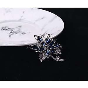 Blue Crystal Brooch Pins Fancy Vintage Style Rhinestone Flower Brooches Jewelry Gift for Women, girls, ladies (Blue Brooch 1)