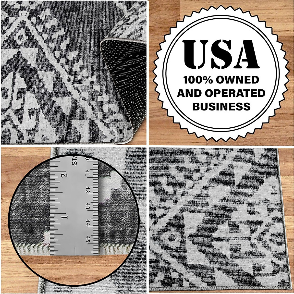 ReaLife Machine Washable Area Rug Runner - Living Room Bedroom Bathroom Kitchen Entryway Office - Padded Low Pile Stain Resistant Premium - Moroccan Diamond Tribal - Jax - Gray 3' x 5'