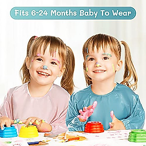 Janmercy 4 Pcs Long Sleeve Baby Bibs, Eating Bib for Toddlers Waterproof Baby Feeding Smock with Food Catcher, Machine Washable