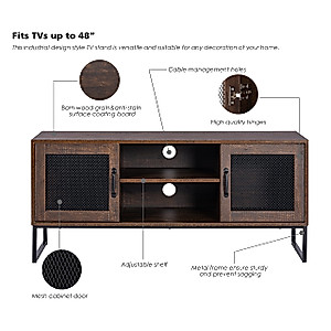 Spirich 48" Composite TV Stand, Fits TVs Up to 48 "with Metal Mesh Doors,Walnut