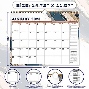 2023-2024 Calendar - 18 Monthly Calendar with Thick Paper, 14.6" x 11.5", Jan. 2023 - Jun. 2024, Twin-Wire Binding + Hanging Hook + Unruled Blocks with Julian Date, Horizontal - Pink