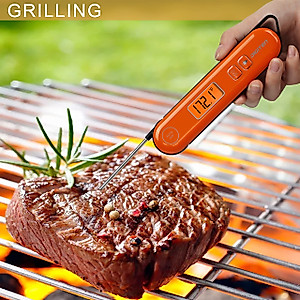Digital Instant Read Meat Thermometer, Waterproof Foldable Probe, for BBQ, Kitchen, Food Cooking, Candy Making, Deep Fry, Grill, Cheese Making and Roast Turkey, Orange