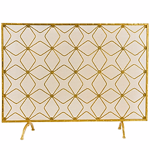 Deco 79 Metal Geometric Star Patterned Single Panel Fireplace Screen with Mesh Netting, 38" x 9" x 28", Gold