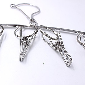 Z ZICOME 2 Pack Stainless Steel Hanging Drying Rack Clothes Hanger with 10 Clips for Drying Small Items, Socks, Underwear, Diapers, Bras, Baby Clothes, Towels, Face Masks, Gloves