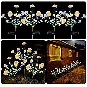 Solar Flower Lights Outdoor, 2 Pack Carnation Solar Garden Lights 49-LED, Waterproof Landscape Stake Lights, Used for Garden Courtyard Path Wedding Christmas and Mother's Day Decoration (White)