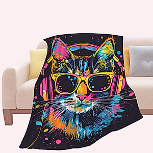 Cat Blanket Cool Cat Fleece Throw Blanket Super Soft Warm Cozy Fuzzy Plush Cats Blanket Gifts for Girls Boys Kids Room Decor 40"X50"