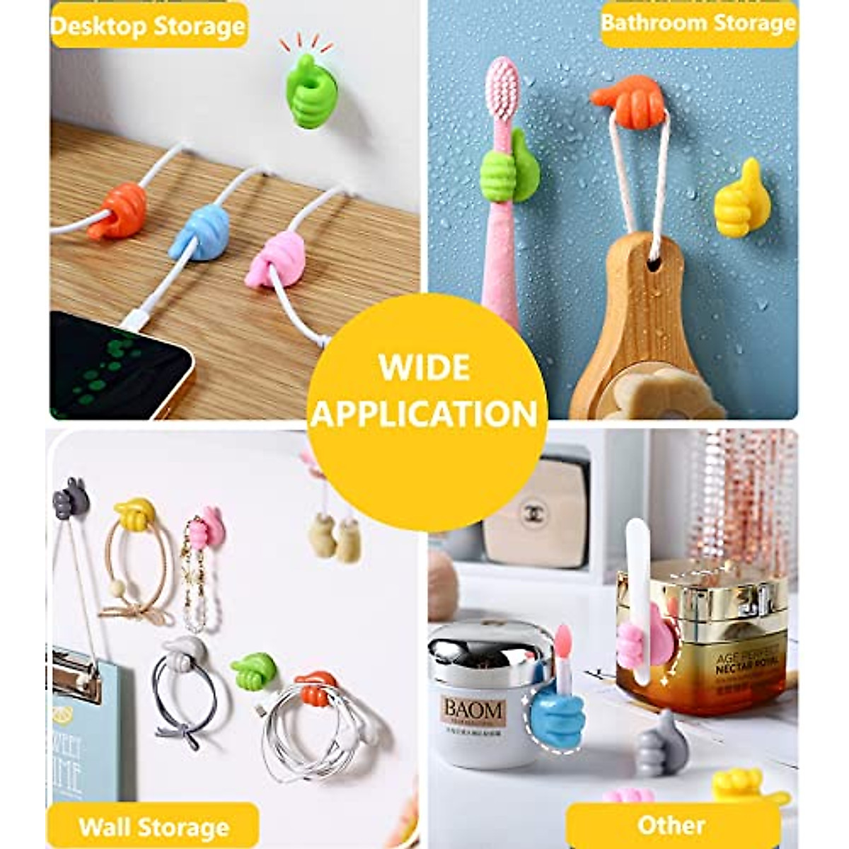 Aunnow Thumbs Up Wall Hook-20 Pcs Silicone Toothbrush Holder Self Adhesive Hooks for Cable Clips,Shower Razor Holder for Wall Sticky Hooks for Kitchen Bathroom Home Office Storage