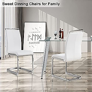BAOPIN Dining Chairs Set of 2, High Back Leather Side Chairs, Dining Living Room Chairs Upholstered Armless Chair with Metal Legs, Chairs for Dining Room,Kitchen,Living Room,White