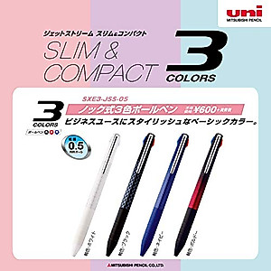 Uni Jetstream Slim Compact, 3 Colors Ballpoint Pen (Black, Red, Blue) 0.5mm, White Body (SXE3JSS05.1)