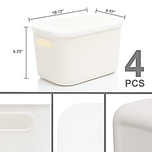 Citylife 4 Packs Plastic Storage Bins with Lids White Storage Box with Handle Stackable Containers for Organizing, 10.12 x 6.97 x 6.22 inch