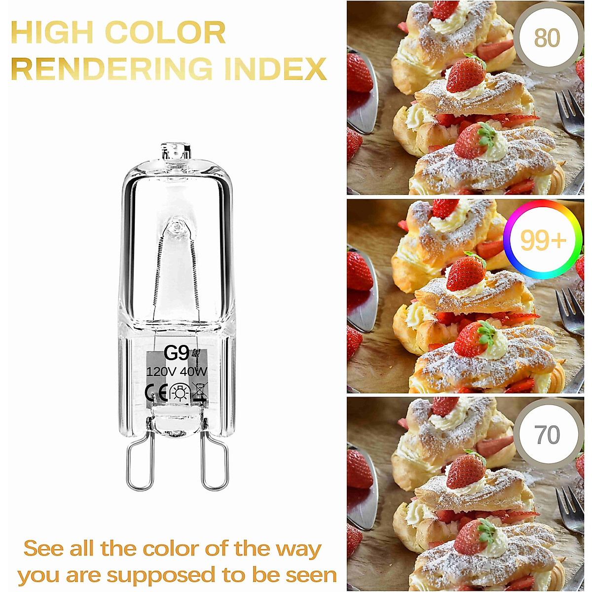 MIARALA G9 Halogen Light Bulbs 40W 120V Warm White 2700K Dimmable 6-Pack, No Flicker