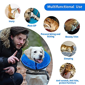 Rinling Dog Cone Collar, Inflatable Dog Cone Soft Protective Dog Cone Collar After Surgery Alternative E Collar Cone for Dogs and Cats Blue M (9-14")