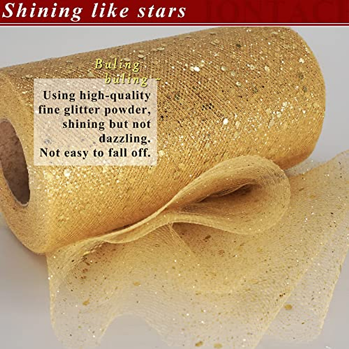 Glitter Tulle Rolls 6 Inch by 50 Yards Sequin Tulle Fabric Ribbon for DIY Tutu Skirt Sewing Bow Wedding Decorations Craft Supplies (Antique Gold)