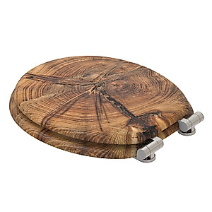 Sanilo ROUND, Silent Slow Close, Molded Wood, Adjustable Toilet Seat, Old Tree