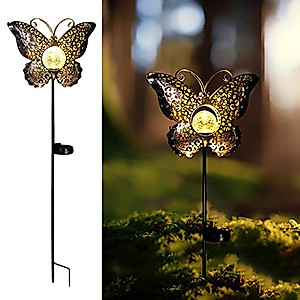 newvivid Outdoor Solar Garden LED Light, Solar Butterfly Metal Lights Decoration Housewarming Gifts for Women Mom, Garden Stake Light for Pathway Yard Lawn Patio Landscape Decor (1 Pack)