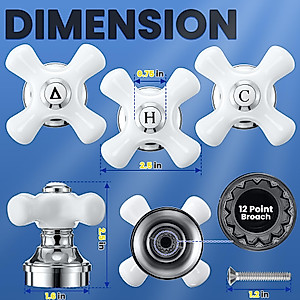 Enhon 3 Pcs Porcelain Handle Set, Compatible with Price Pfister Shower Valve, Hot Cold and Diverter Handle, Fits 12 Point Broach Stem, Chrome Finish White Porcelain(Cross Arm)