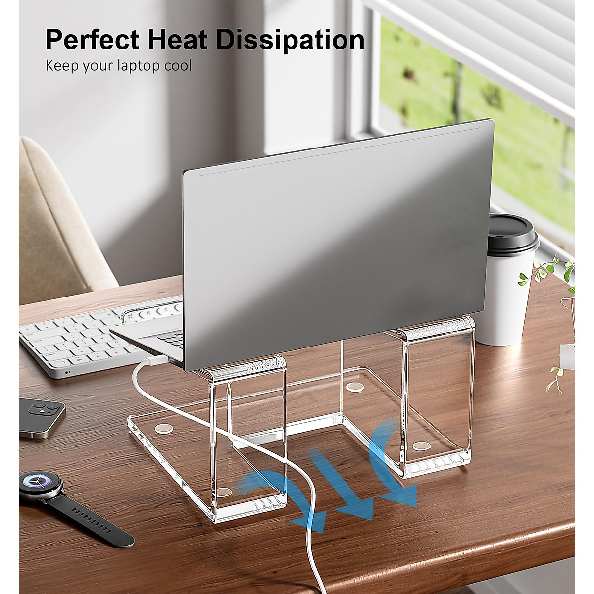 FUCDTEFC Acrylic Laptop Stand for Desk, Laptop Riser Tray for 13.3 14 15.6 Inch Clear Laptop Holder, Computer Stand for Laptop Compatible with MacBook, MacBook Pro, Dell, Lenovo, HP, Samsung