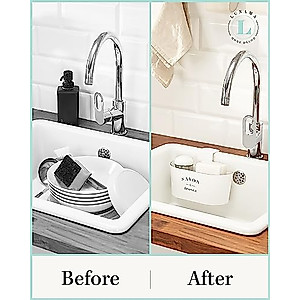 L U N A M A HOME DÉCOR Sink Caddy - Kitchen Sink Organizer - Sponge Holder - Hanging in Sink or Countertop Usage - Antislip mats - Odorless Sponge & Stainless Steel Brush Included