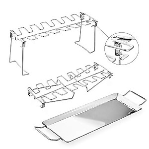 Chicken Leg and Wing Rack for Grill, 2 Pcs Beer Can Chicken Holder for Oven, and Large Rib Rack for Smoking Bundle - Premium Quality Stainless Steel - Easy to Use and Clean