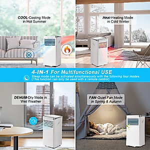 AOXUN 10000BTU Portable Air Conditioner and Heater Dehumidifier and Fan with Remote Control, 4-IN-1 Portable AC Unit For Room, Office, Dorm, Bedroom (Window Venting Kit Included)
