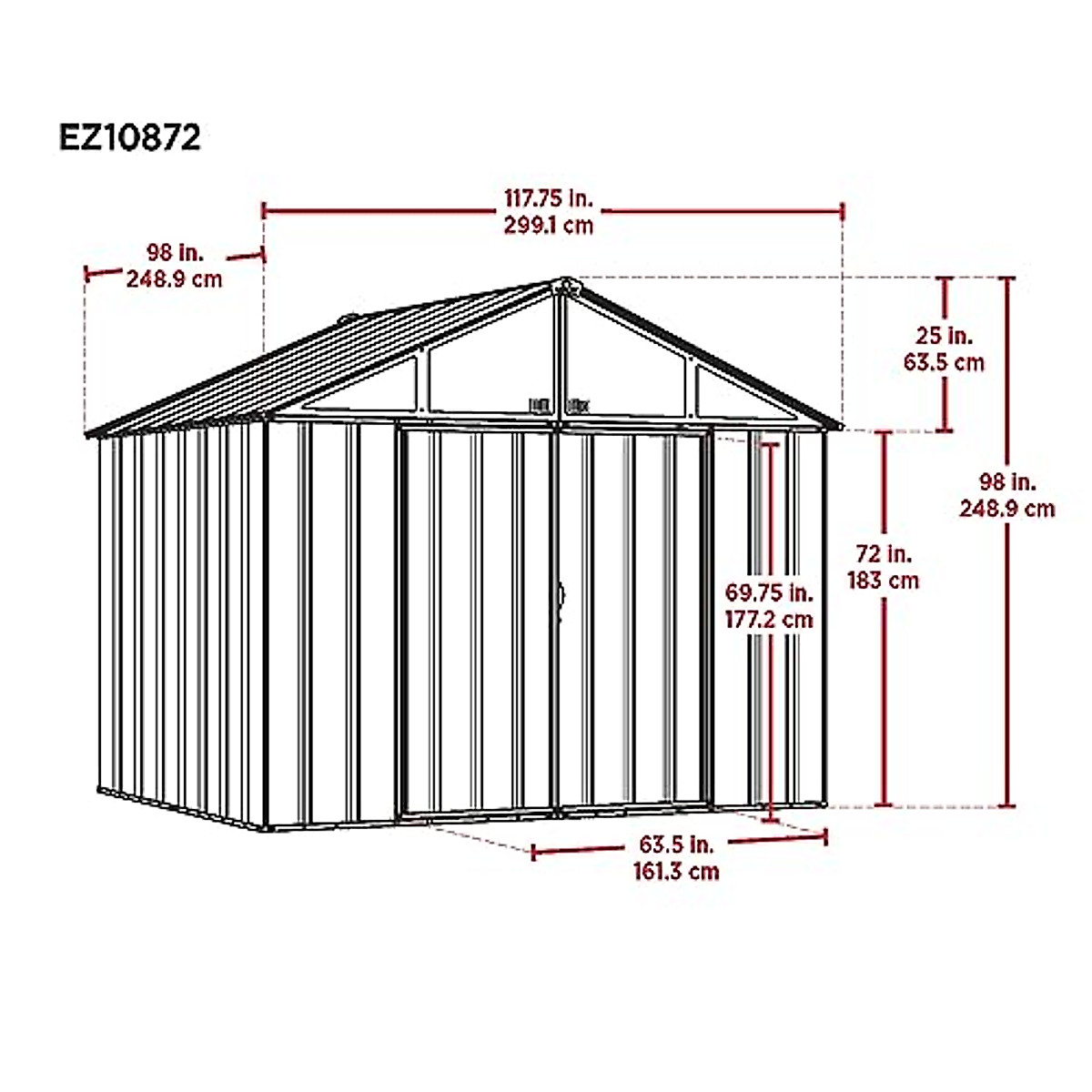 Arrow 10' x 8' EZEE Shed Cream with Charcoal Trim Extra High Gable Steel Storage Shed