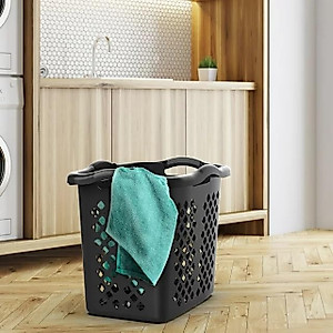 ReMoiz 2 Pack Ultra Easy Carry Plastic Laundry Hamper, 2 Bushel Lamper Plastic Laundry Basket with Silver Handles,Dirty Clothes Laundry Hamper Bin for Home, Apartment, or Dorm Room, Black