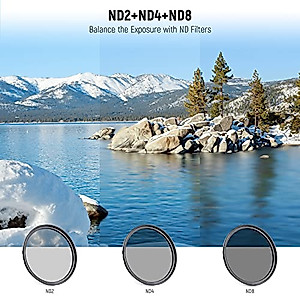 NEEWER 55mm ND2 ND4 ND8 UV CPL FLD Filter and Lens Accessories Kit with Snap on Lens Cap, Tulip Shaped Lens Hood, Collapsible Rubber Lens Hood, Filter Pouch, Safety Tether and Cleaning Cloth