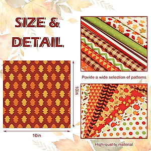 JarThenaAMCS 40Pcs Fall Cotton Fabric Bundles 10 x 10 Inch Maple Leaf Pumpkin Dot Plaid Stripe Fat Quarters Autumn Thanksgiving Sewing Fabrics for DIY Craft Party Decor