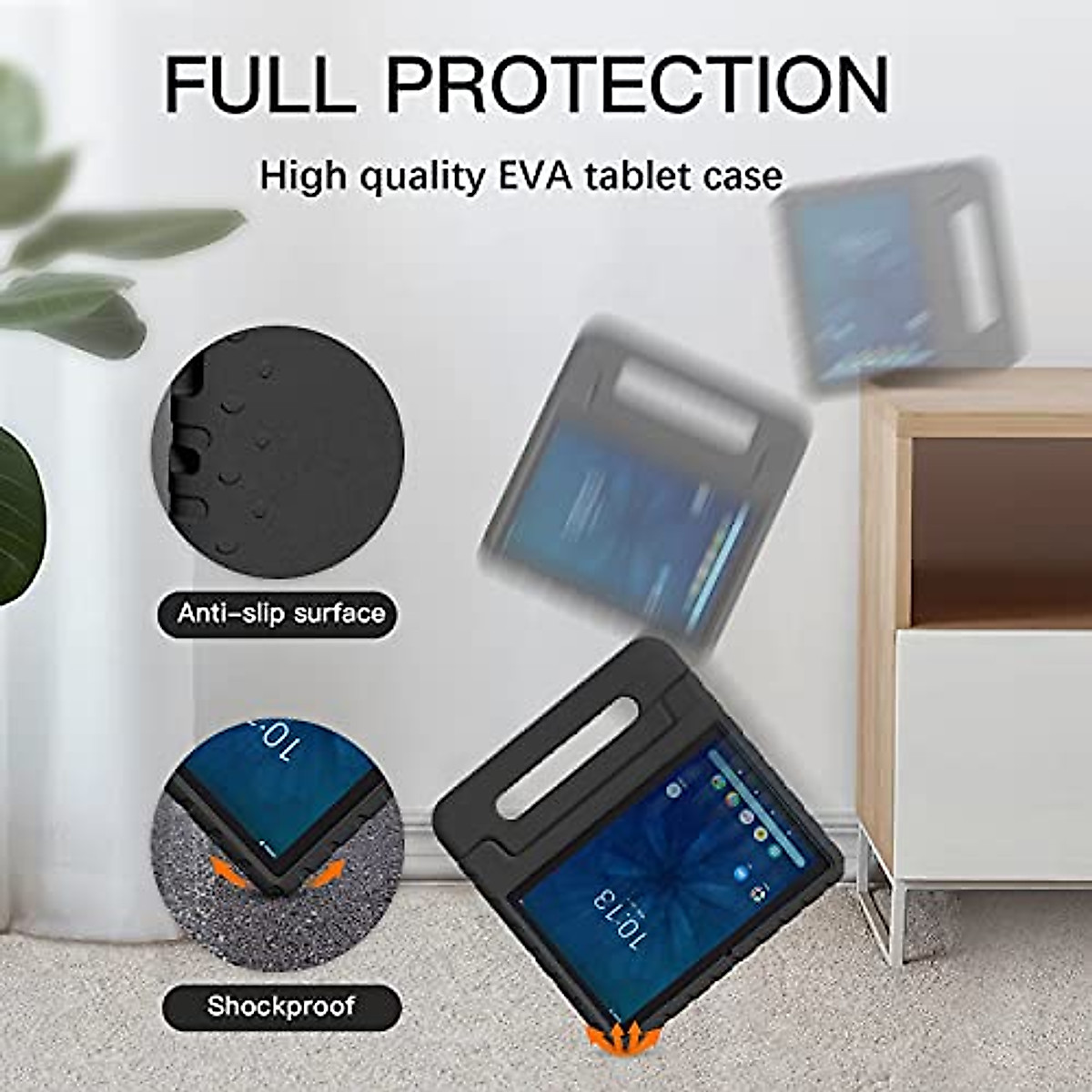 Bolete Case for Onn 10.1 Tablet Pro Model 100003562 (2020 Release), Kids 10.1 Inch Android Tablet Onn 10.1 Pro Case with Handle EVA Foam Shockproof Washable Cover for Adults, Children - Black
