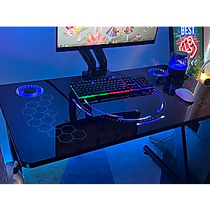 ELECWISH Gaming Desk S-001 Tempered Glass Desktop RGB Lighting, LED Light Computer Desk for Gamer