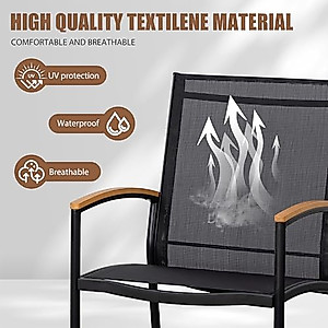 Shintenchi 3 Piece Outdoor Rocking Bistro Set, Textilene Fabric Small Patio Furniture Set, Front Porch Rocker Chairs Conversation Set with Table for Lawn, Garden, Balcony, Poolside (Black)