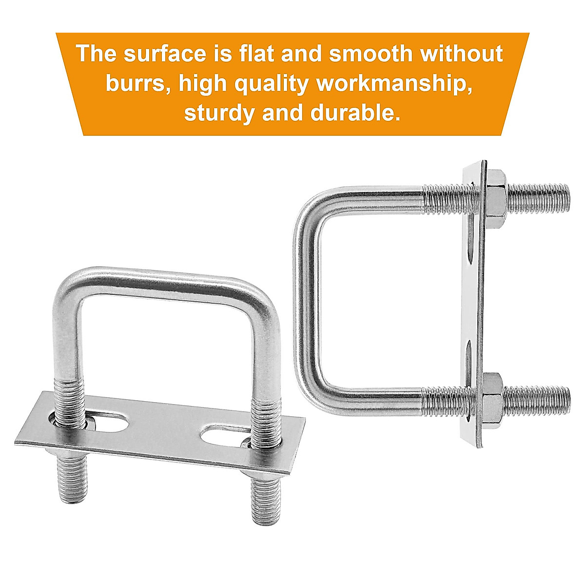 BokWin 2PCS M8x40x65mm Stainless Steel Square U-Bolt Tie Down U Bolt with Frame Plate and Nuts for Sailboat Trailer Automobiles Trailer Industrial Parts