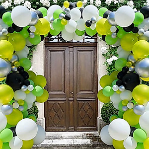 Balloon Garland Kit Green Silver Black, 130pcs Green and White Balloon Garland Arch Kit for Wedding Birthday Baby Shower Tropical Theme Jungle Party Decorations
