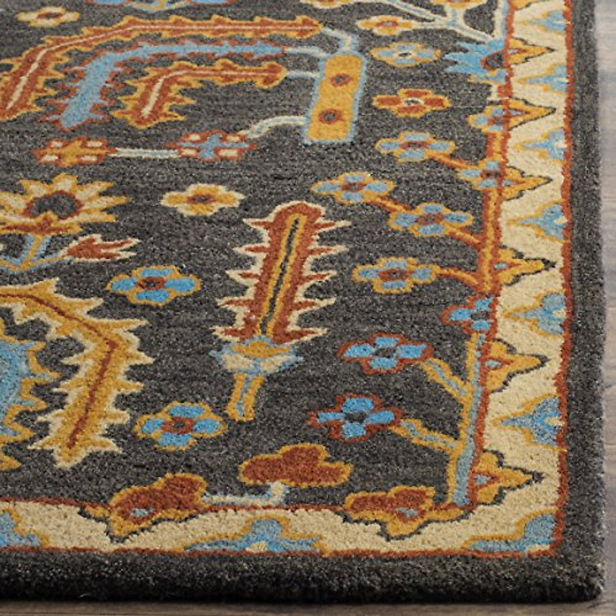 SAFAVIEH Heritage Collection 2'3" x 12' Charcoal / Multi HG409A Handmade Traditional Oriental Premium Wool Runner Rug