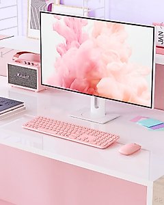 PEIOUS Wireless Keyboard and Mouse Combo, Cute Rose Gold Keyboard with USB and Type C Receiver, Round Keys, Compatible with MacBook, Windows 7/8/10, Laptops (Pink)