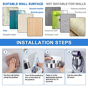 XILIMEN Hair Dryer Holder Wall Mounted, Bathroom Blow Dryer Holder, Stainless Steel Hair Blow Dryer Rack Organizer, Adhesive Hairdryer Holder for Bathroom Barber Shops, Hair Dryer Storage